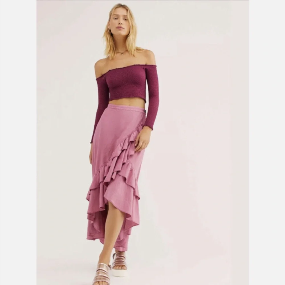 Free People | Skirts | Free People Celines Wrap Ruffle Linen Blend In ...